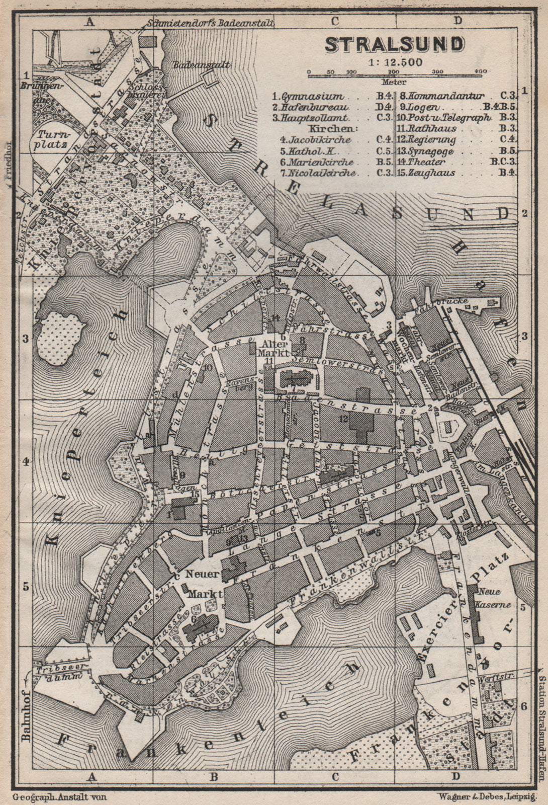 STRALSUND antique town city stadtplan. Mecklenburg-Vorpommern karte ...