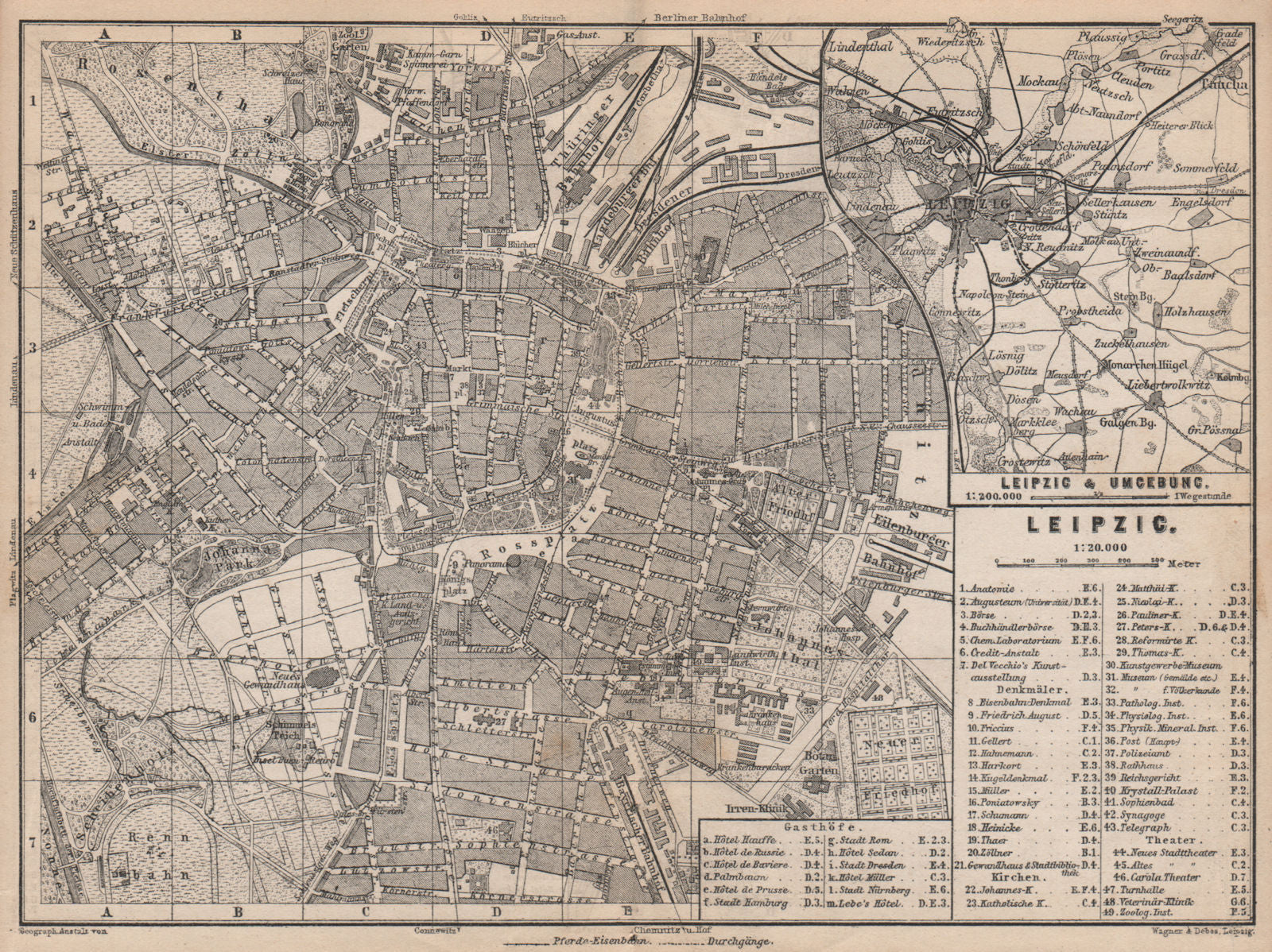 LEIPZIG antique town city stadtplan II. Saxony karte. BAEDEKER 1886 old ...