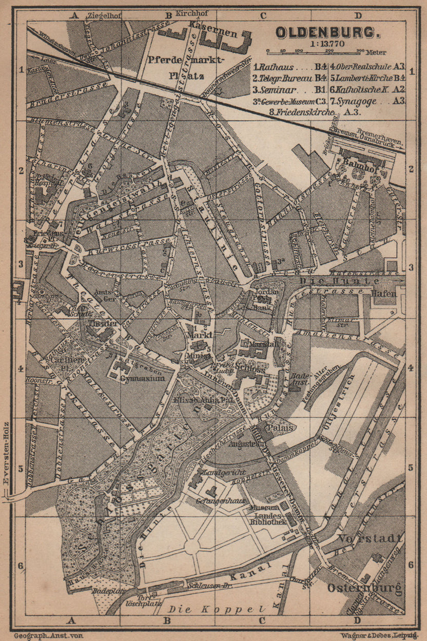 OLDENBURG antique town city stadtplan. Lower Saxony karte. BAEDEKER ...