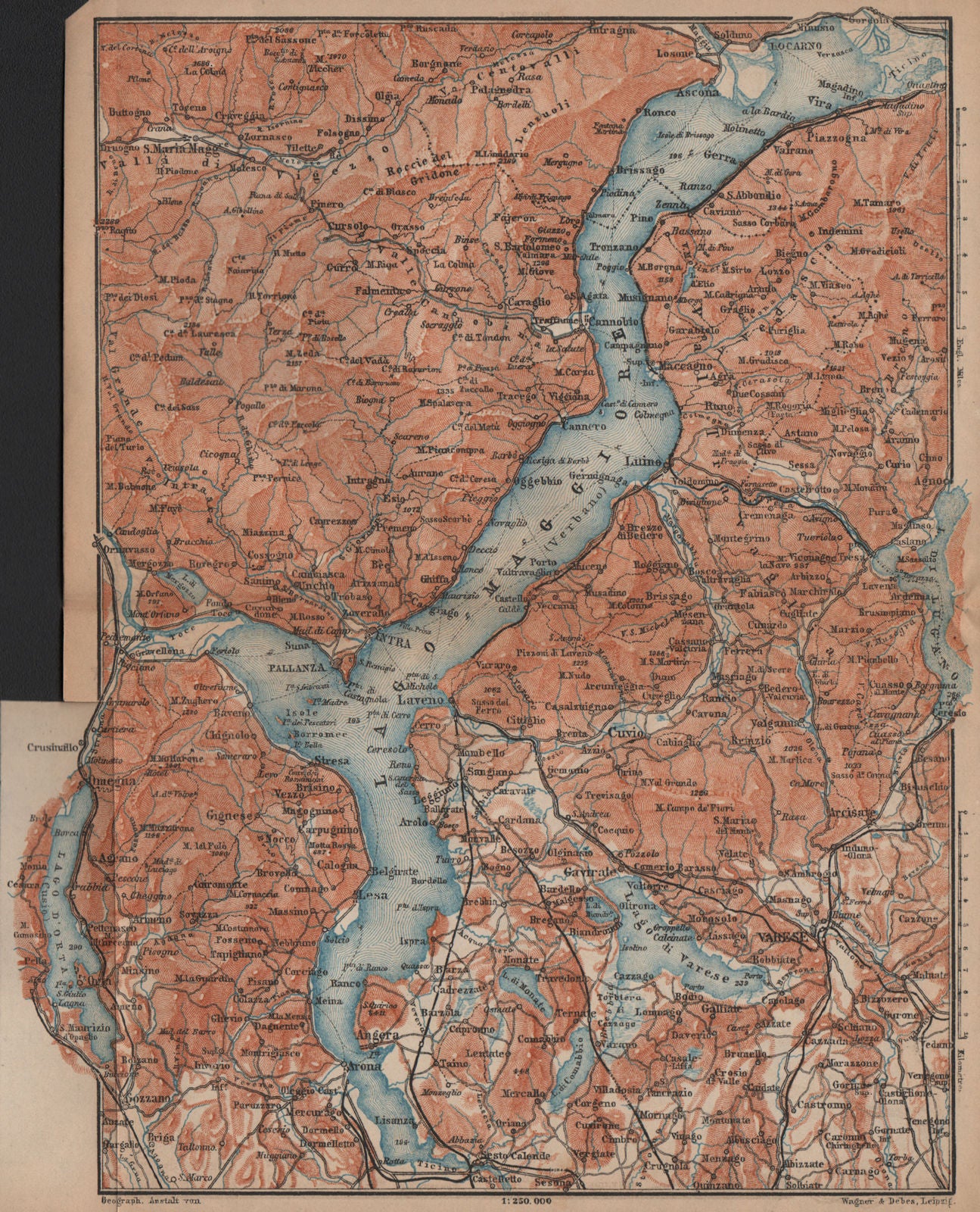 LAGO/LAKE MAGGIORE & LAGO/LAKE D'ORTA Varese Pallanza topo-map. Italy ...