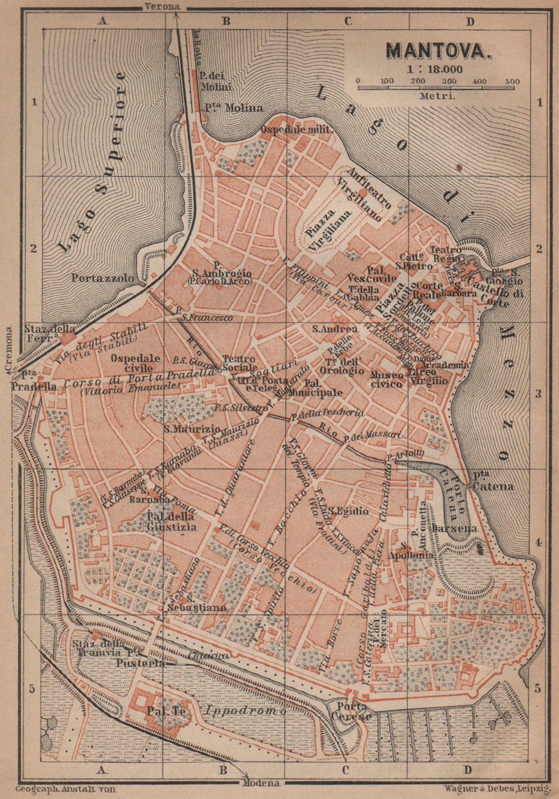 MANTOVA (MANTUA) antique town city plan piano urbanistico. Italy mappa ...