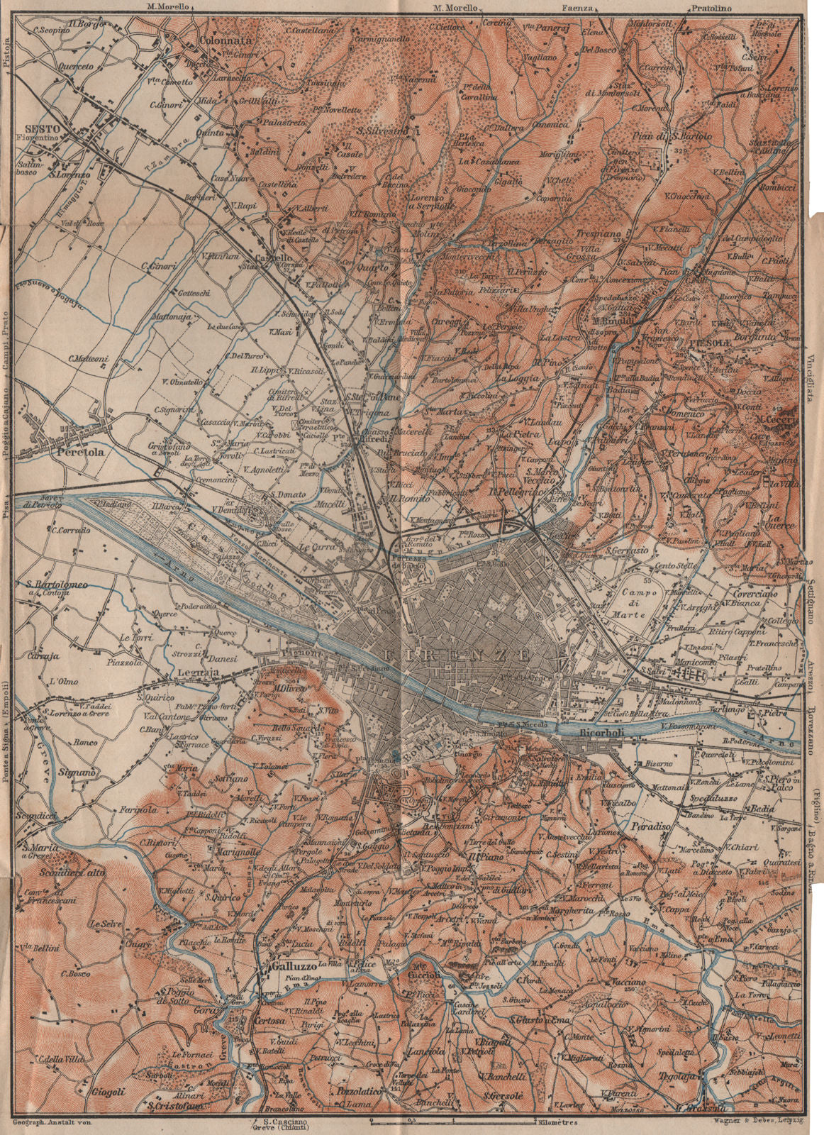 FLORENCE FIRENZE environs. Galluzzo Fiesole. Italy mappa. BAEDEKER 1899 ...