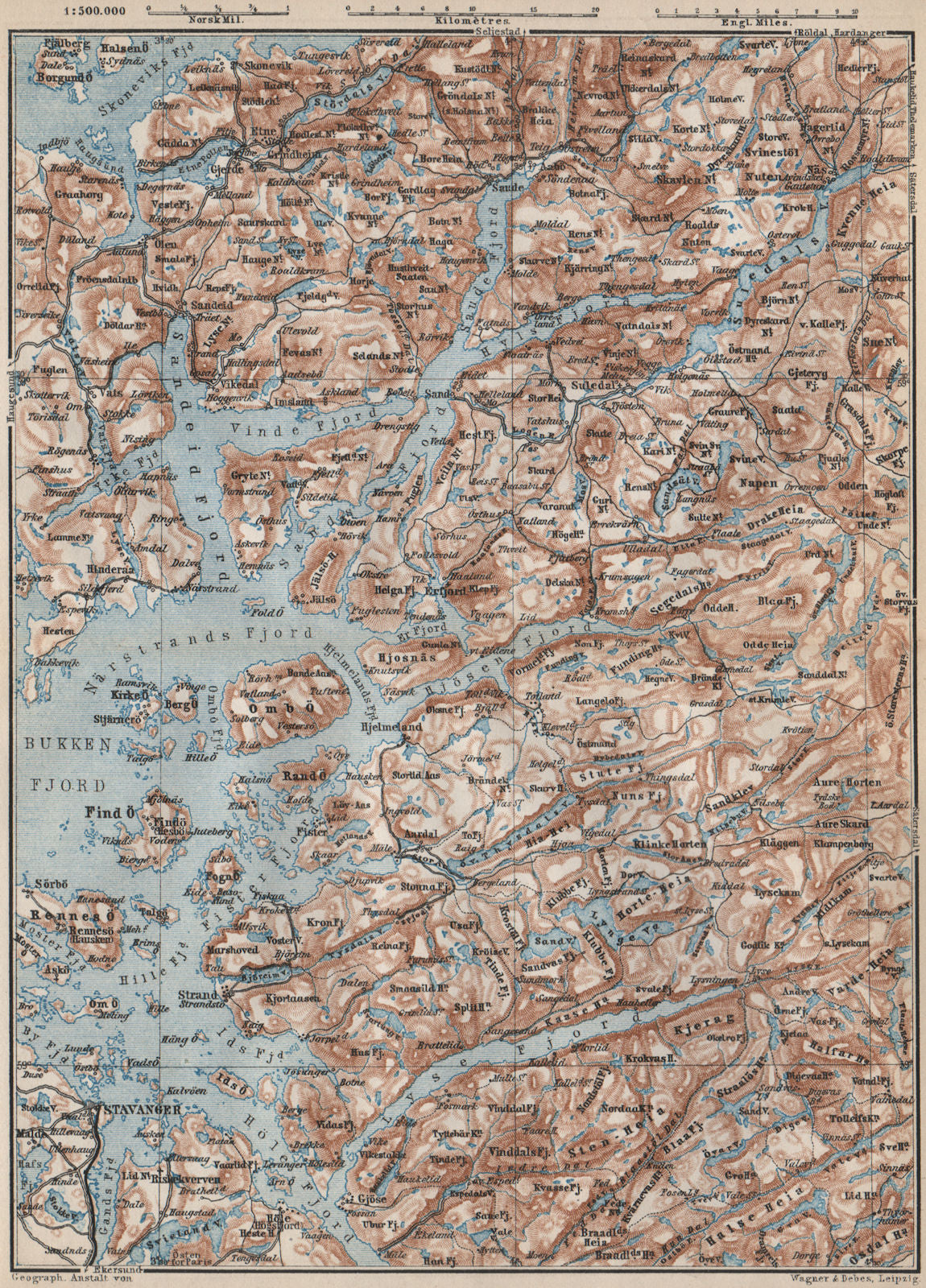 STAVANGER/BOKNA FJORD topo-map. Nedstrand Tau Sauda Etne. Norway kart ...