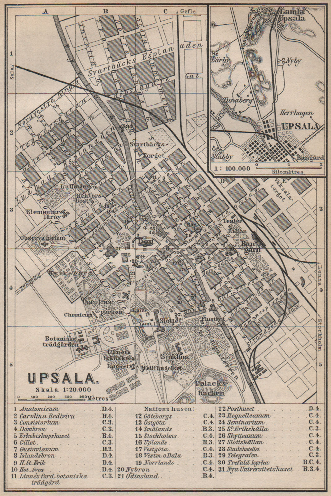UPPSALA antique town city stadsplan. Sweden karta. BAEDEKER 1899 old ...