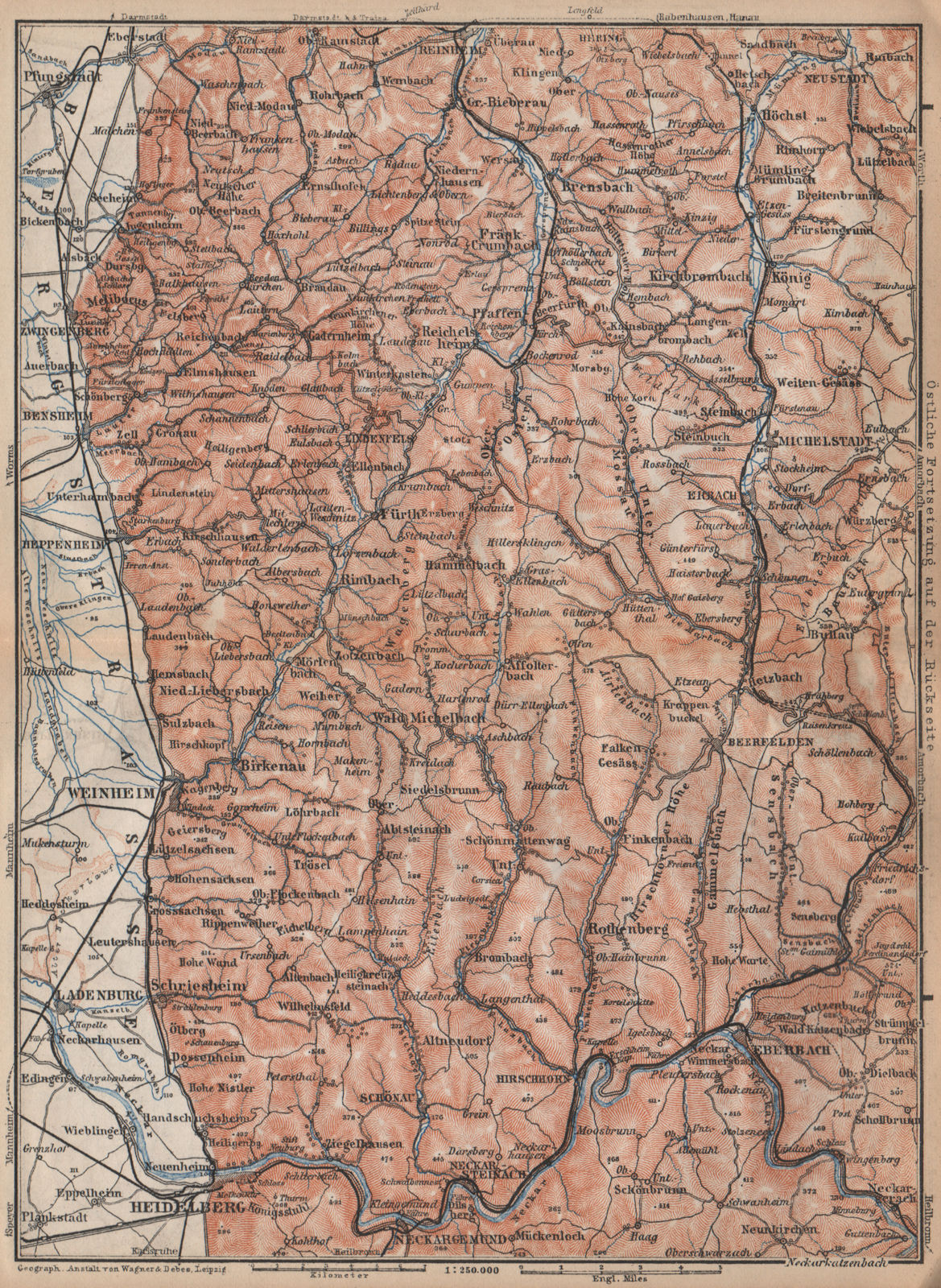 WEST ODENWALD topo-map. Heidelberg Weinheim Eberbach Zwingenberg karte ...