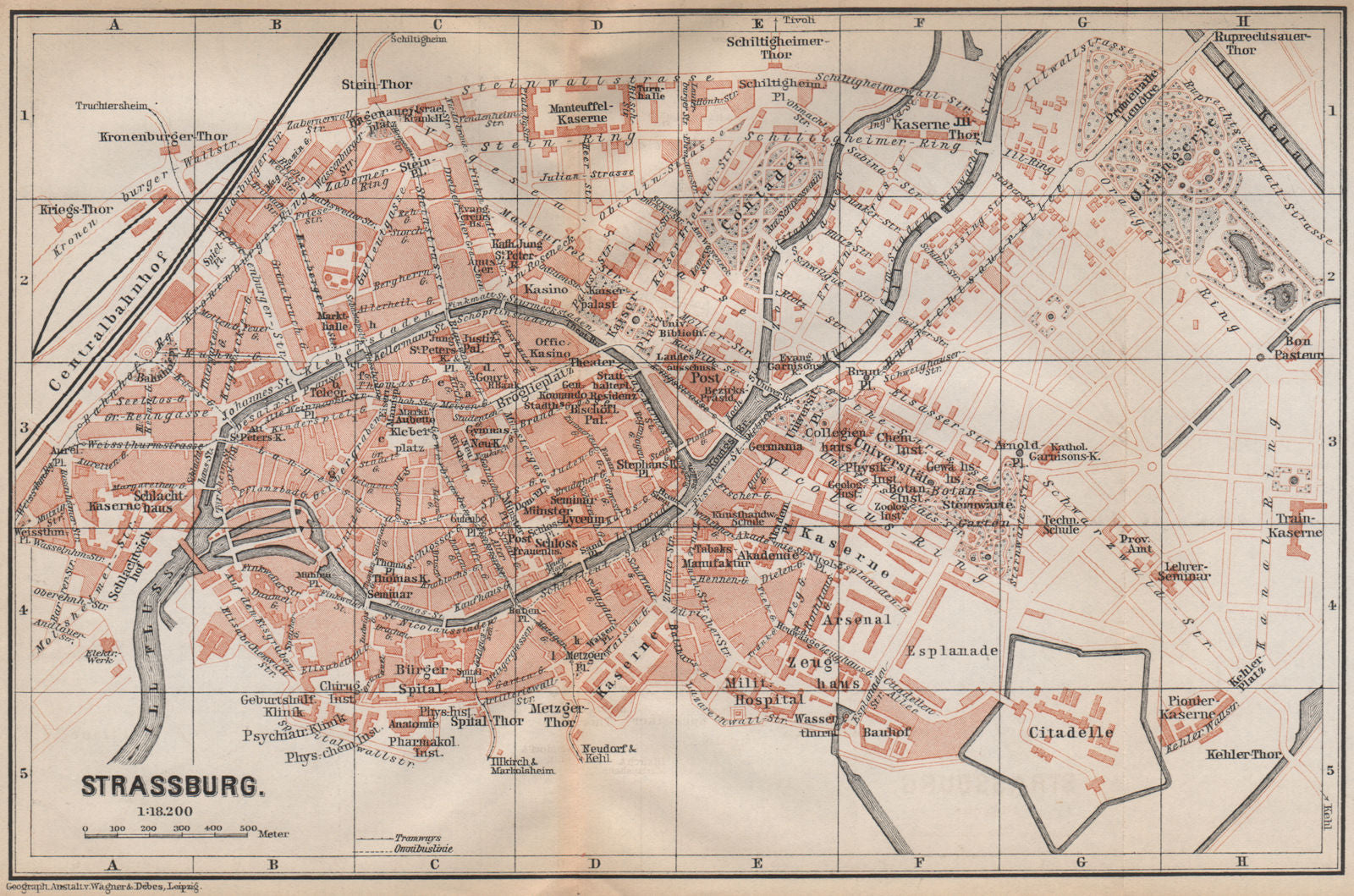 STRASBOURG town city plan de la ville. Straßburg. Bas-Rhin carte 1896 ...