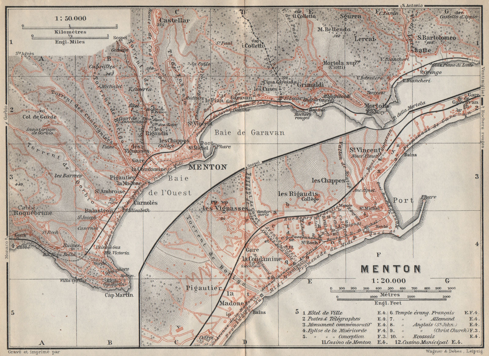 MENTON MENTONE & environs. Roquebrune-Cap-Martin Alpes-Maritimes carte ...