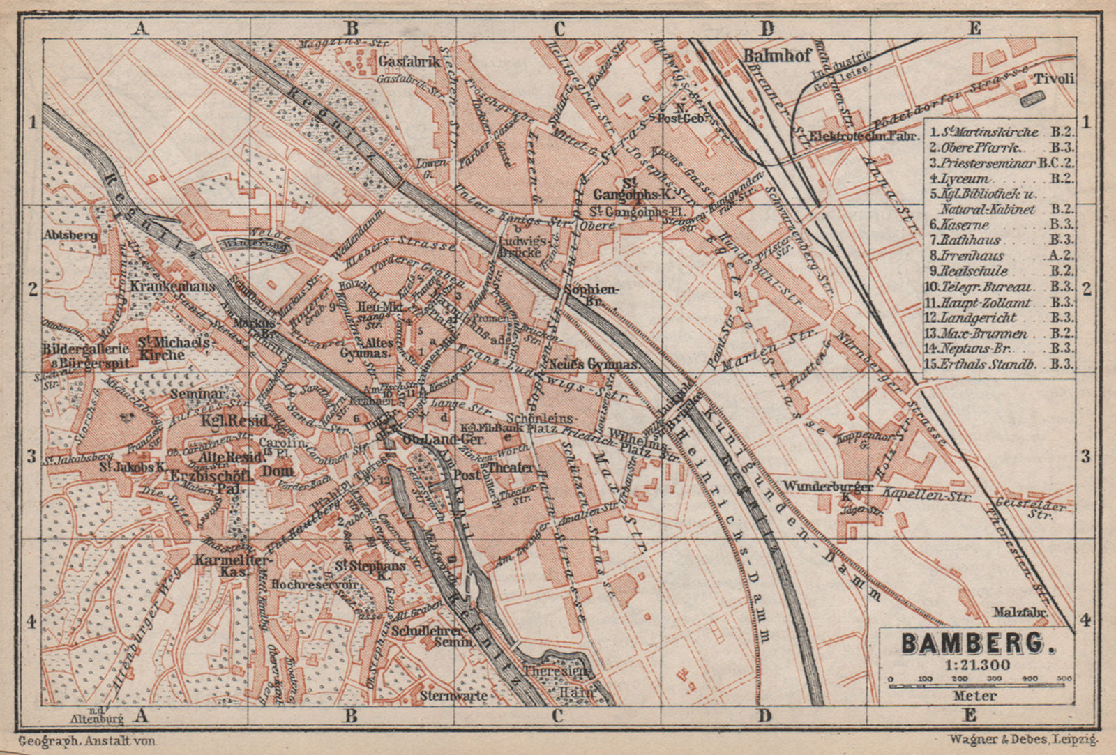 BAMBERG antique town city stadtplan. Bavaria karte. BAEDEKER 1895 old ...