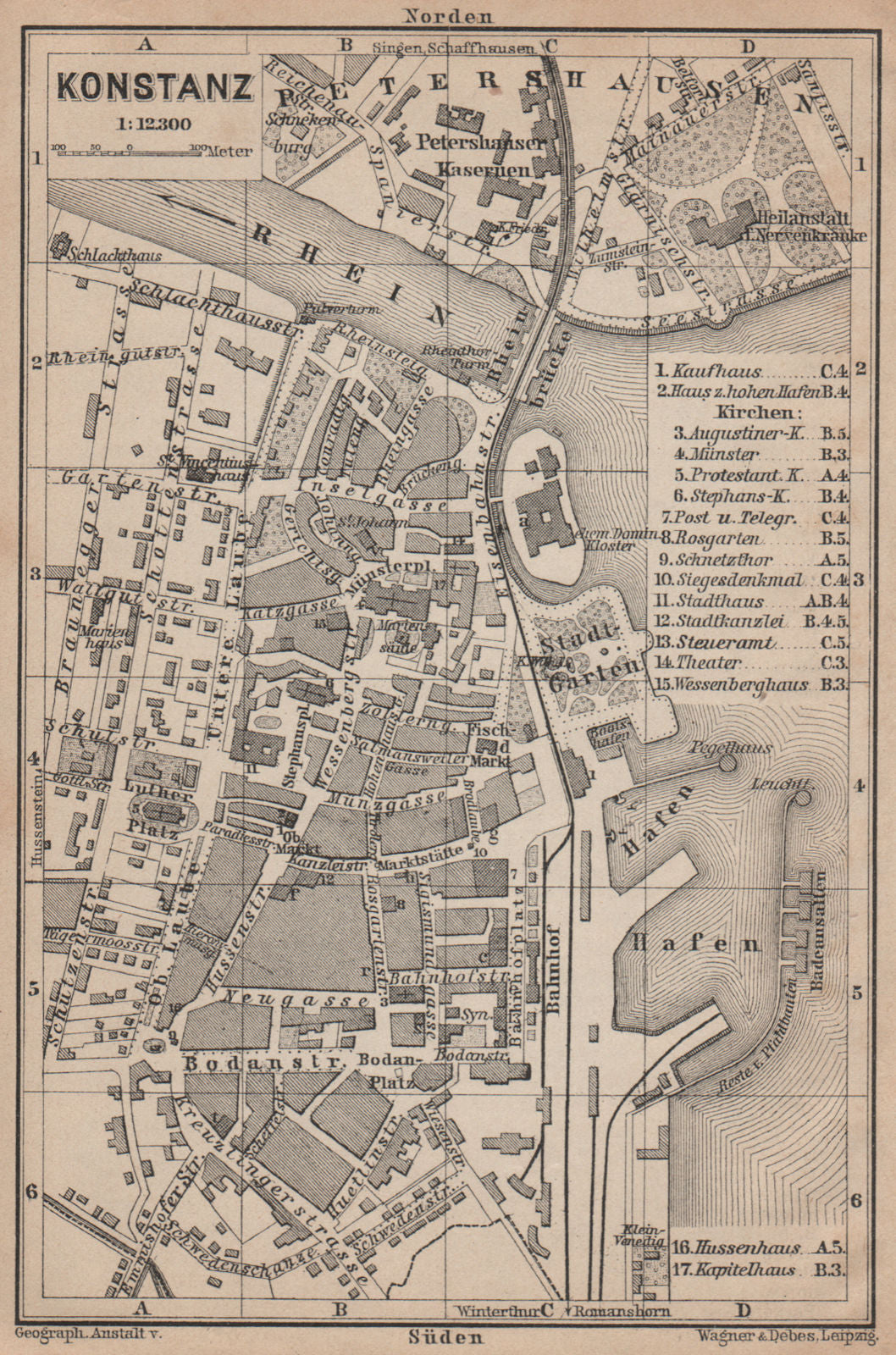 CONSTANCE. KONSTANZ. town city stadtplan. Germany karte. BAEDEKER 1902 ...