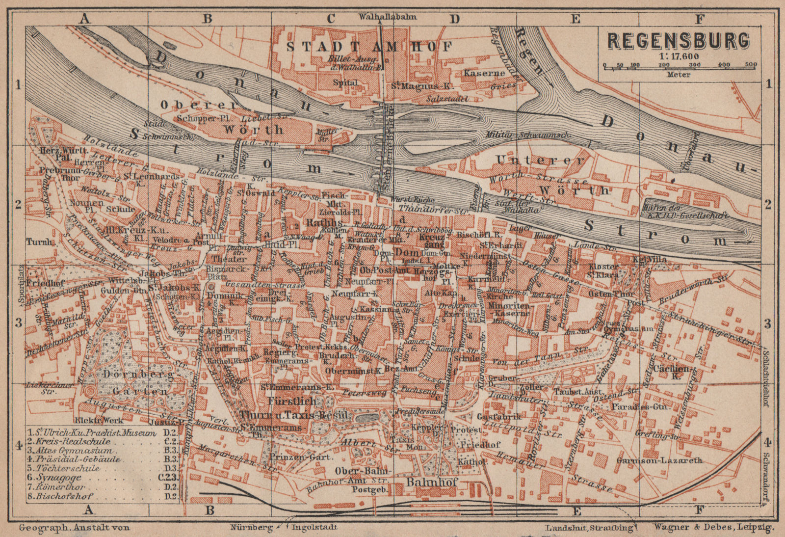 REGENSBURG town city stadtplan. Bavaria. Ratisbon. Stadtamhof karte ...