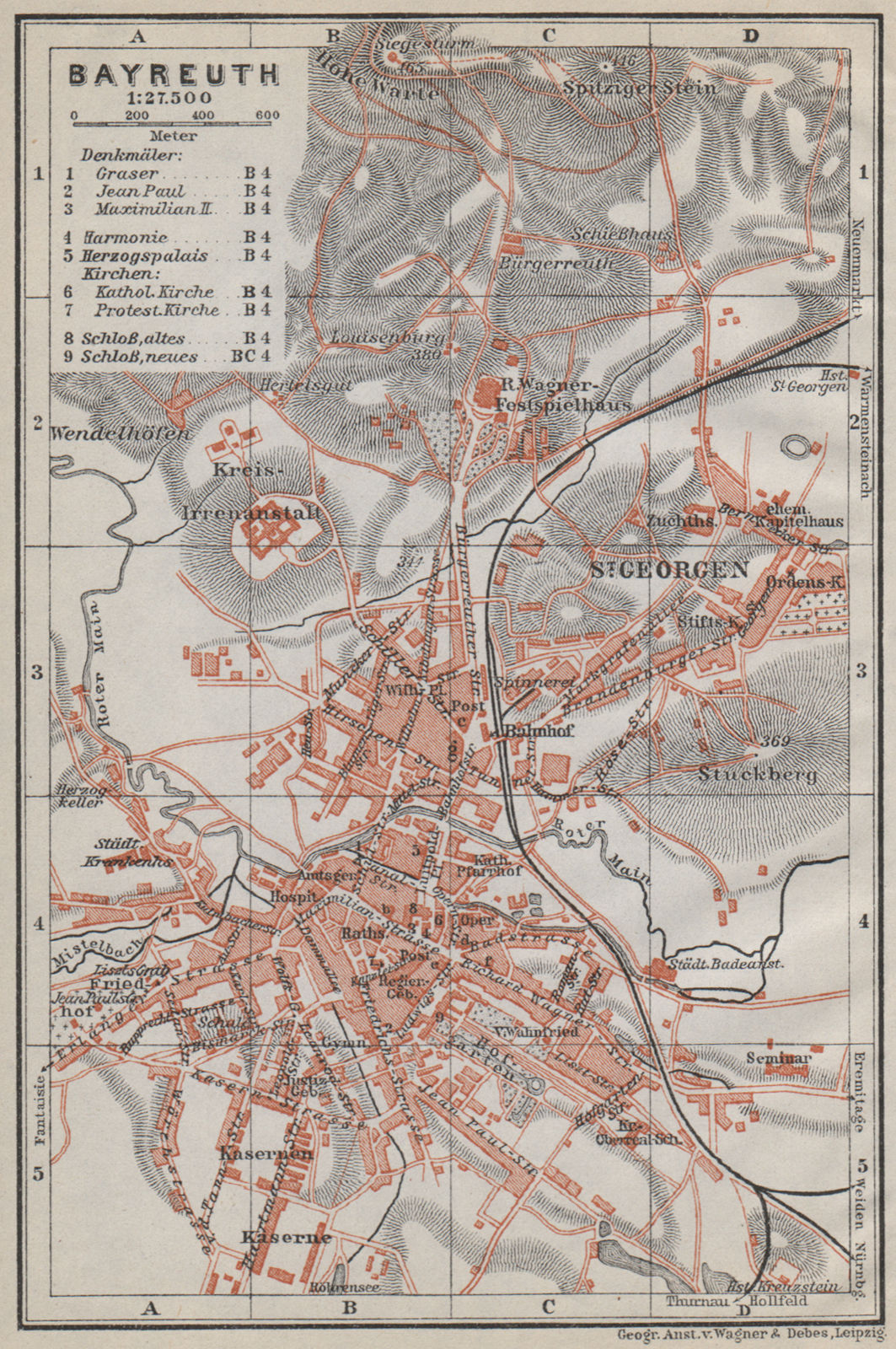 BAYREUTH antique town city stadtplan. Bavaria. St Georgen karte 1914 ...