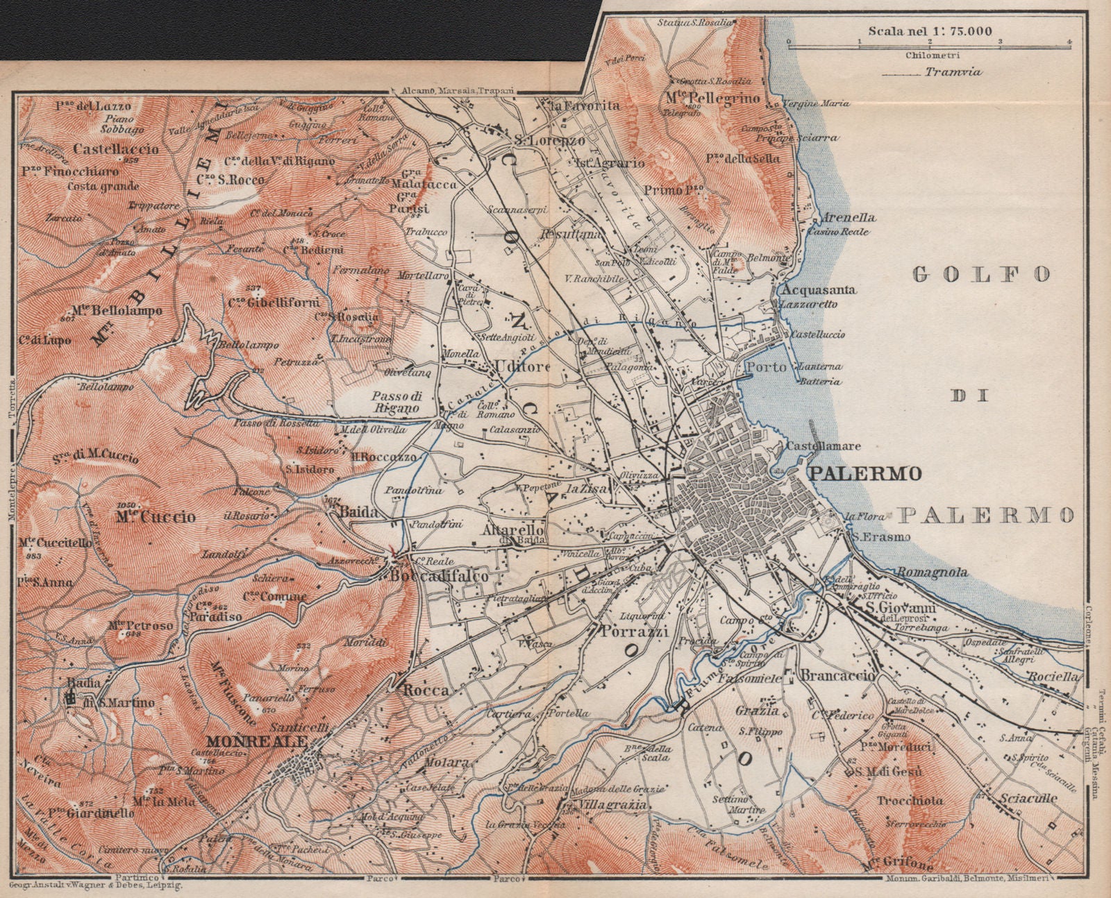 PALERMO environs. La Conca d'Oro. Italy mappa. BAEDEKER 1896 old ...