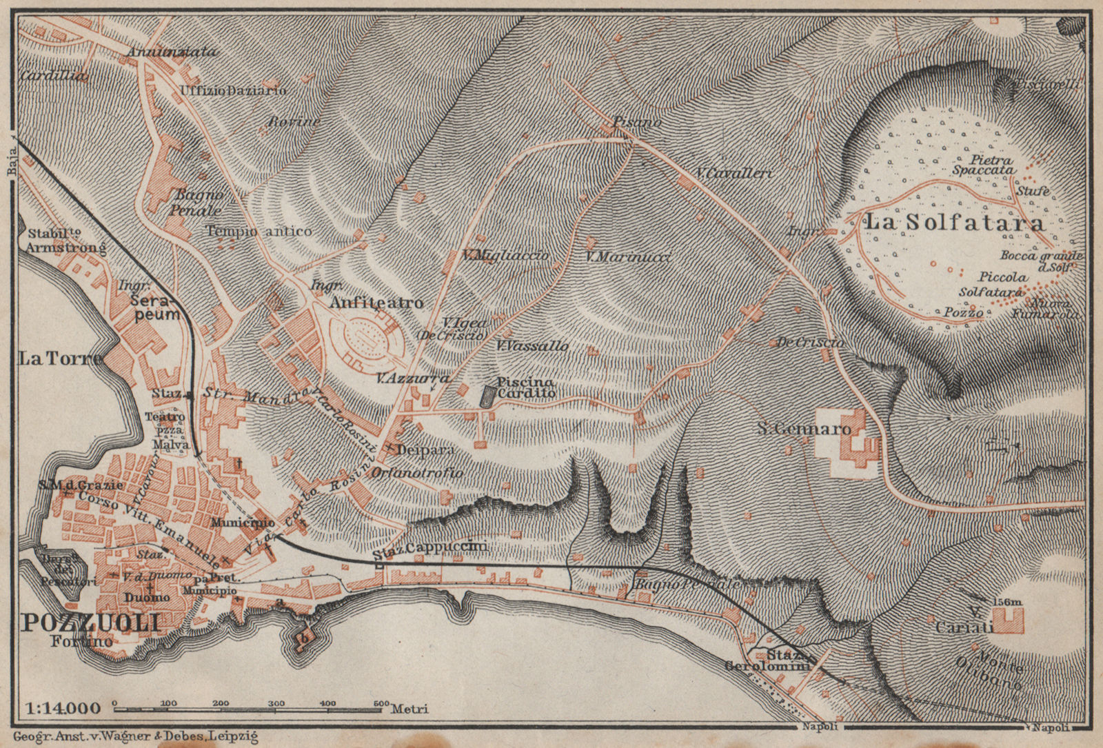 POZZUOLI antique town city plan piano urbanistico. Italy mappa 1912 old ...
