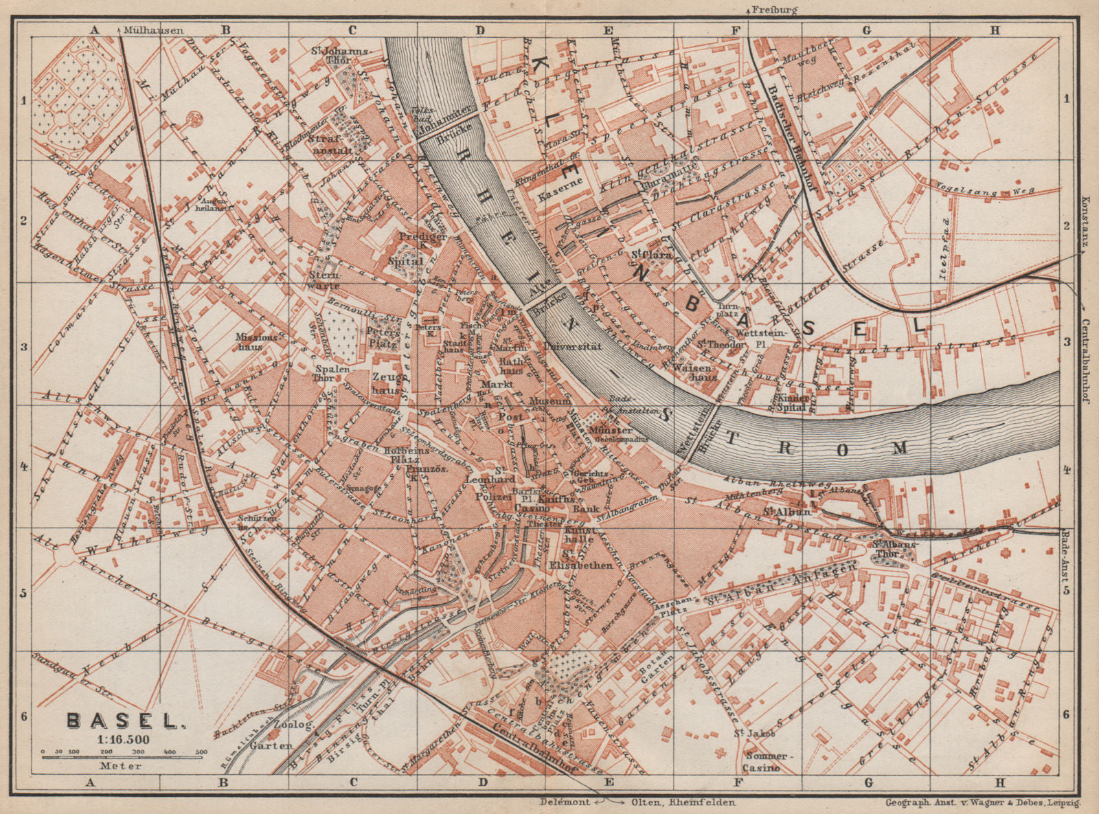 BÂLE BASEL. Basle. town city stadtplan. Switzerland Suisse Schweiz 1889 ...