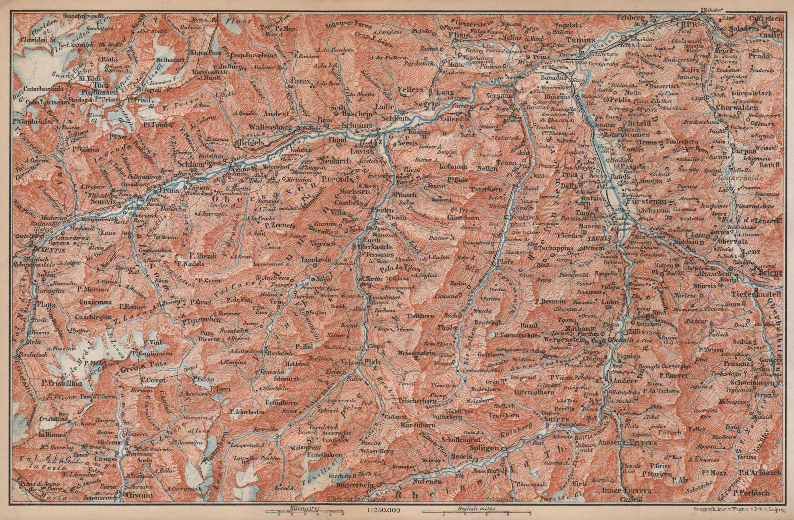 VORDER-RHEINTHAL. Flims Laax Chur Obersaxen Tamins Brigels Thusis 1899 ...