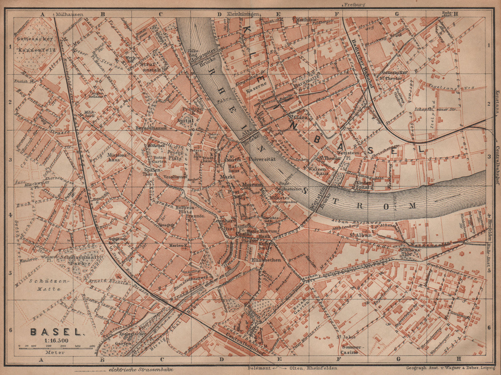 BÂLE BASEL. Basle. town city stadtplan. Switzerland Suisse Schweiz 1901 ...