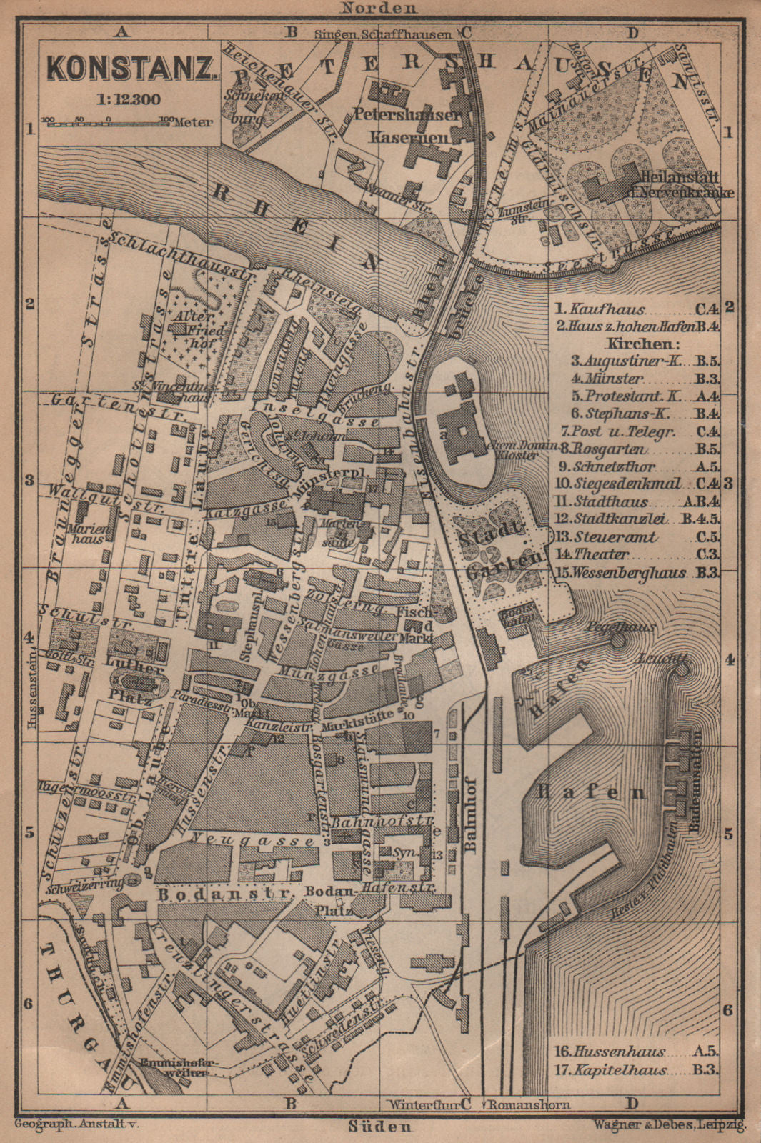 CONSTANCE. KONSTANZ. town city stadtplan. Germany karte. BAEDEKER 1901 ...