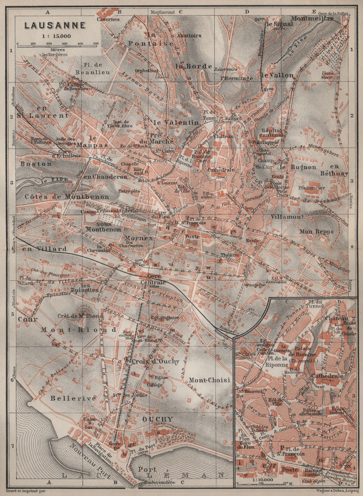 LAUSANNE. town city stadtplan. Switzerland Suisse Schweiz carte karte ...