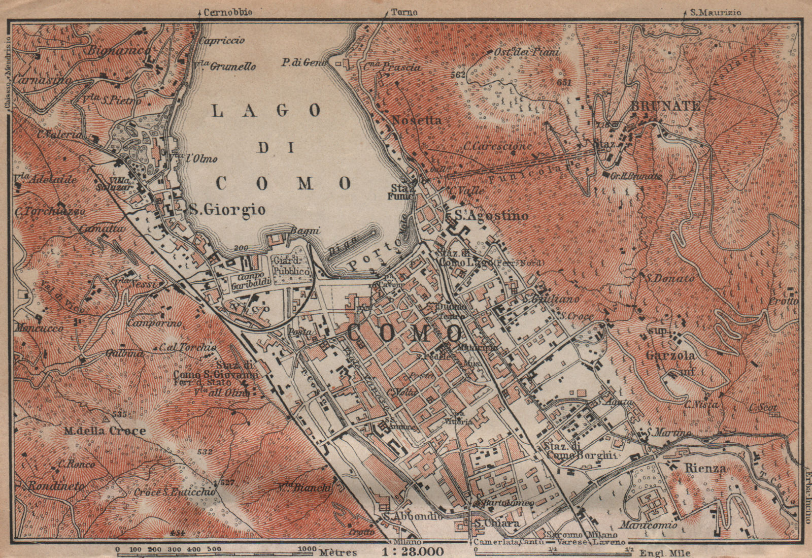 COMO ENVIRONS. Brunate San Giorgio. Italy mappa. BAEDEKER 1920 old ...