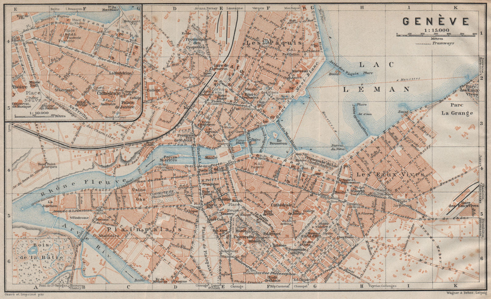 GENEVA GENÈVE GENF. town city stadtplan. Switzerland Suisse Schweiz ...
