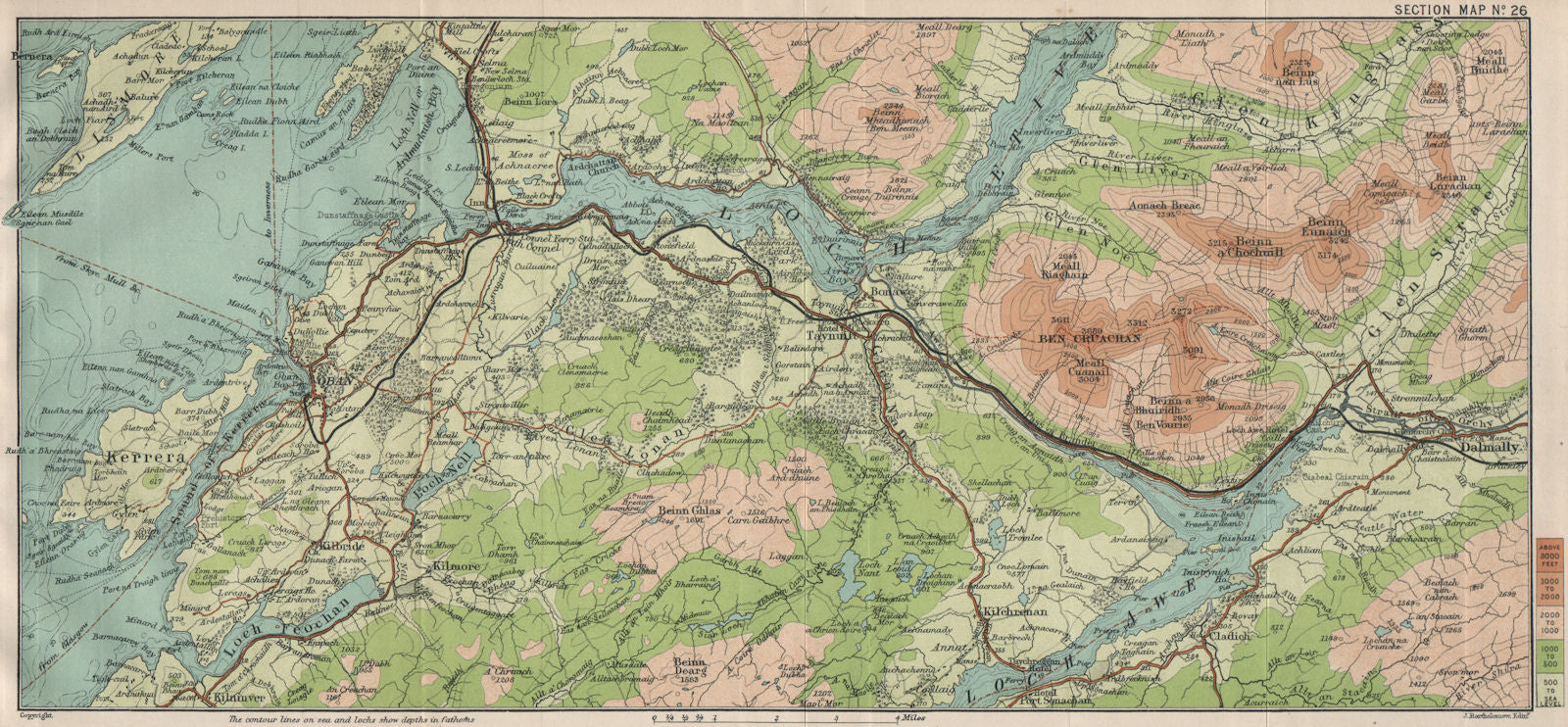 ARGYLL. Oban Loch Awe Loch Etive Dalmally Ben Cruachan Horseshoe 1908 ...