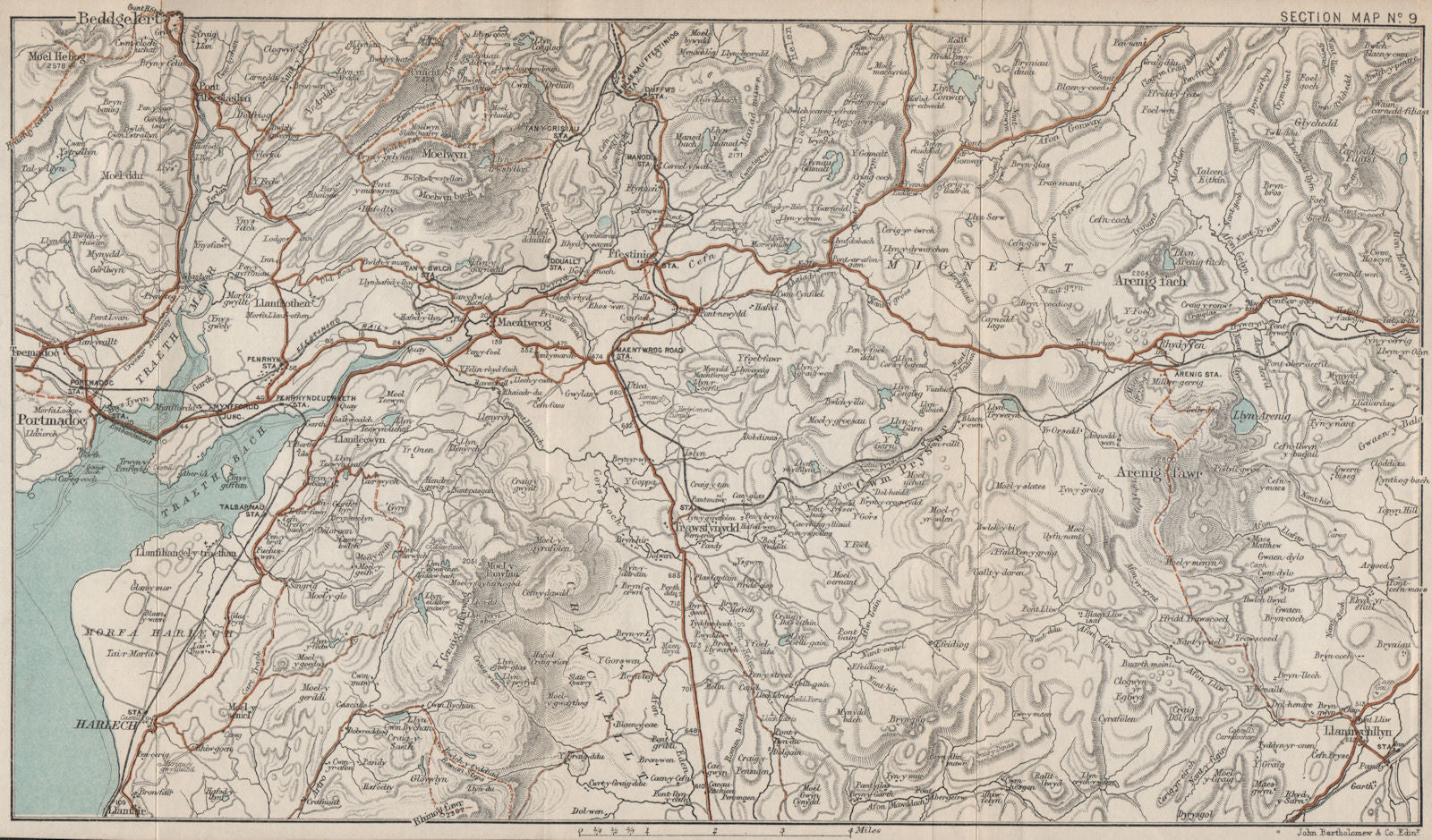 SNOWDONIA. Rhinogydd Moelwynion Porthmadog Harlech Trawsfynydd 1887 old ...