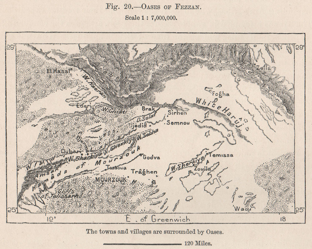 Oases of Fezzan. Libya 1885 old antique vintage map plan chart ...