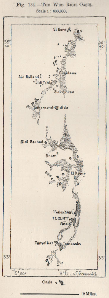 The Oued el Righ oasis. Algeria 1885 old antique vintage map plan chart ...