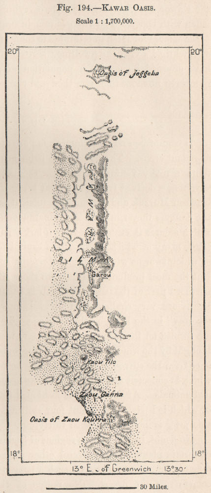 Kawar/Kaouar Oasis. Niger. The Sahara 1885 old antique vintage map plan ...