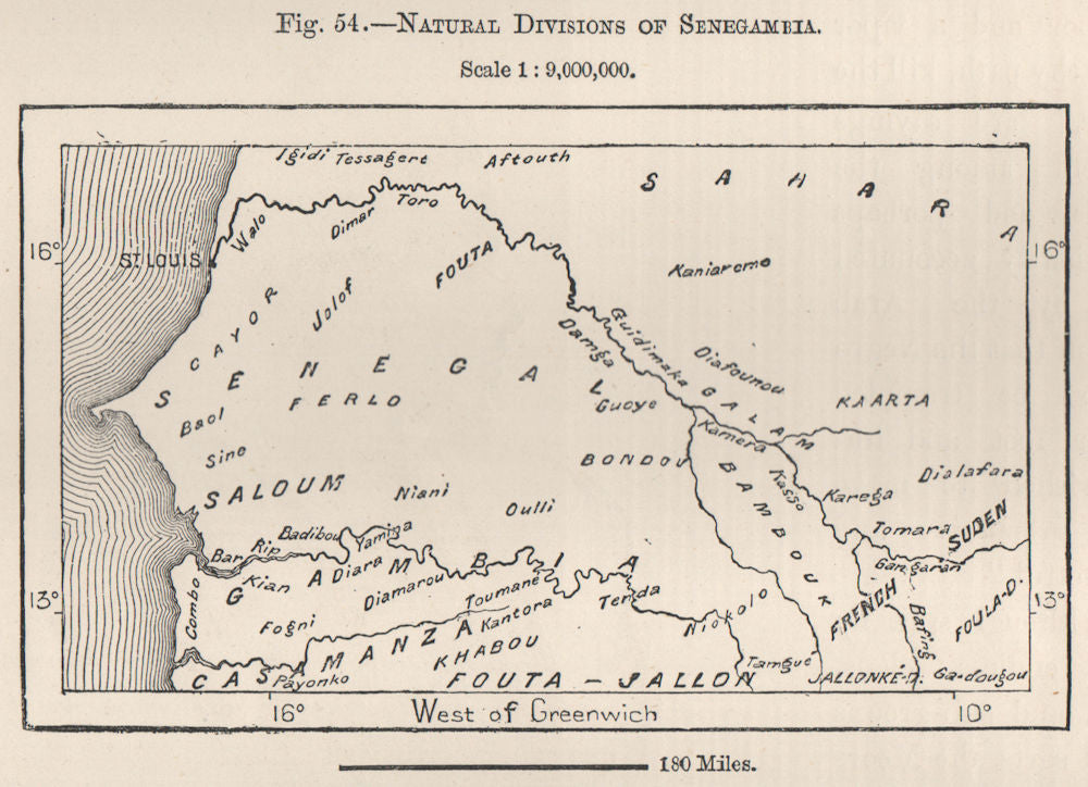 Natural Divisions of Senegambia. Senegal 1885 old antique map plan ...