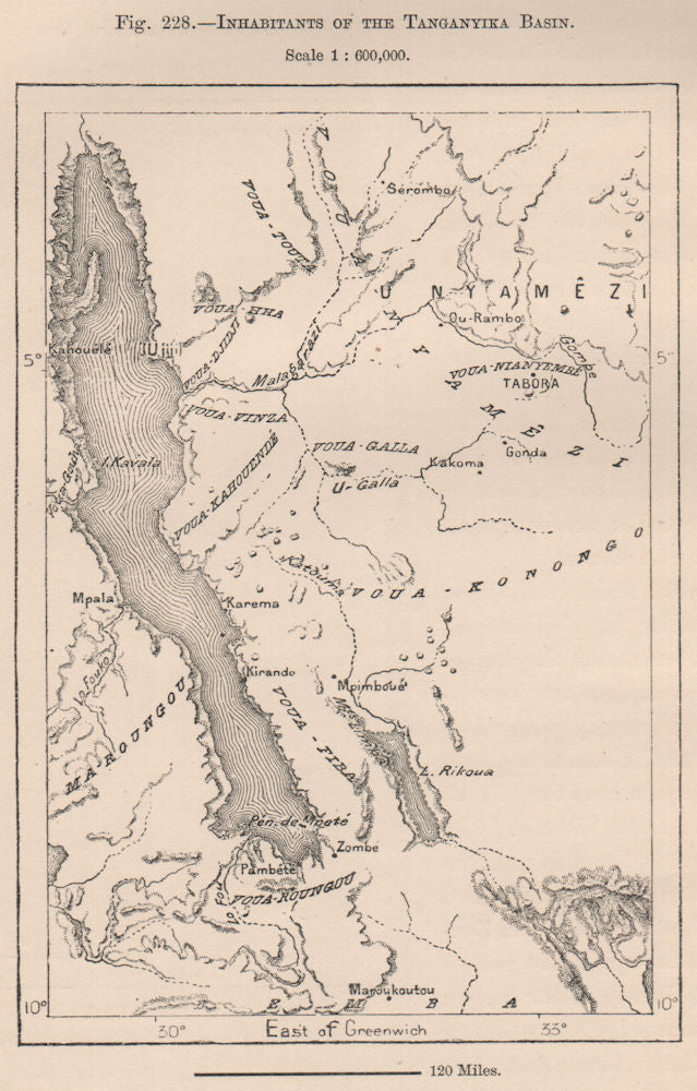 Inhabitants of the Tanganyika Basin. Tanzania 1885 old antique map plan ...