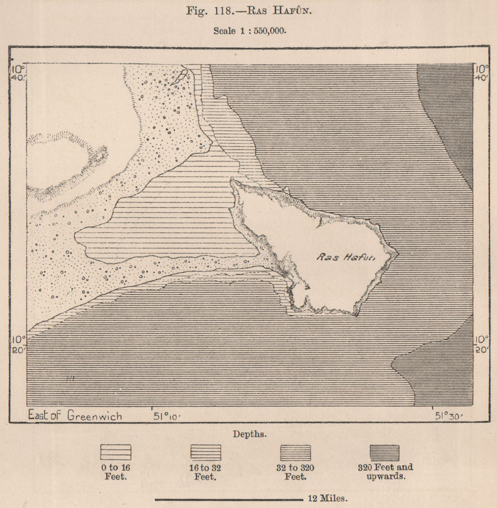 Ras Hafun. Cape Hafun. Ras Xaafuun. Somalia 1885 old antique map plan ...