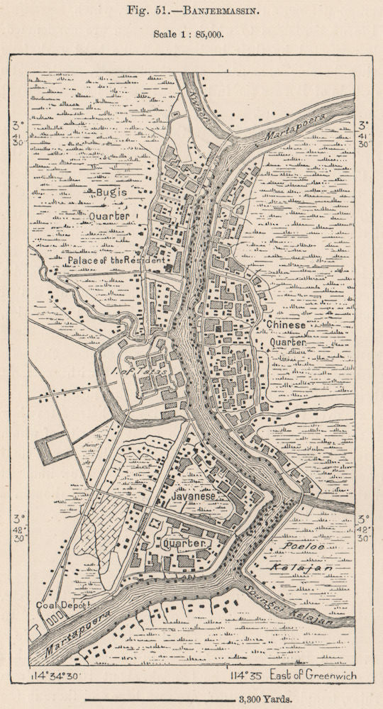 Banjermassin, Kalimantan, Borneo, Indonesia. East Indies 1885 old ...
