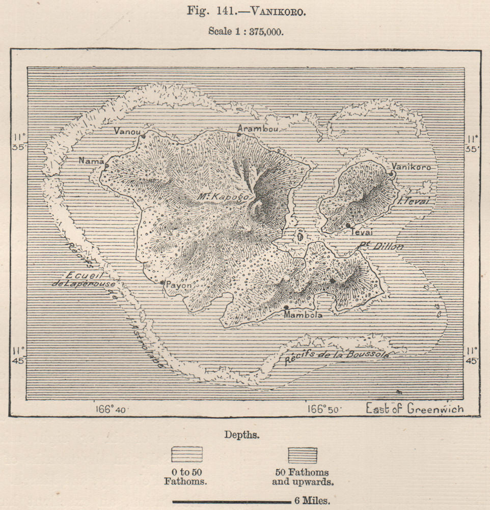 Vanikoro/Vanikolo. Solomon Islands. Melanesia 1885 old antique map plan ...