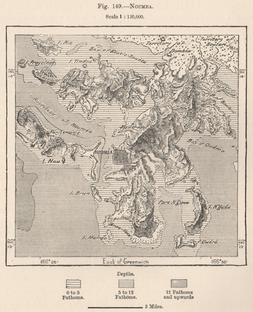 Noumea. New Caledonia. Melanesia 1885 old antique vintage map plan ...