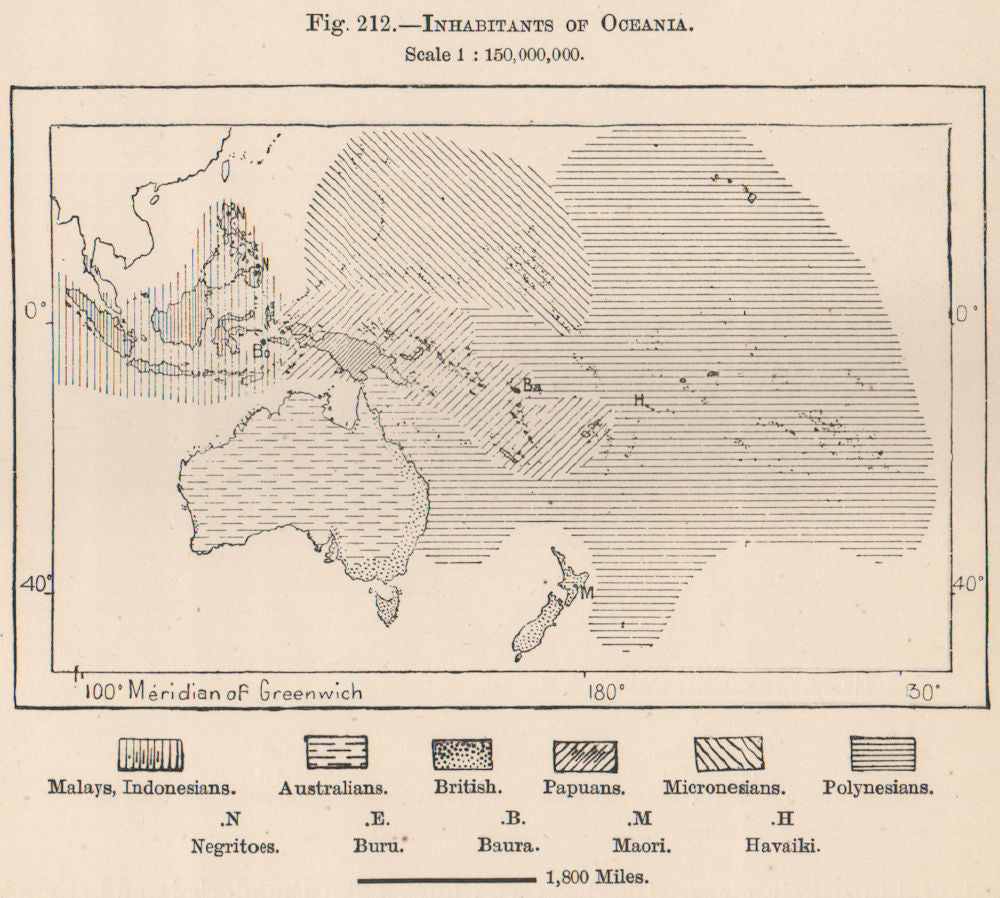 Inhabitants of Oceania. Polynesia 1885 old antique vintage map plan ...