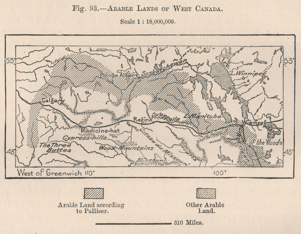Arable lands of West Canada 1885 old antique vintage map plan chart ...