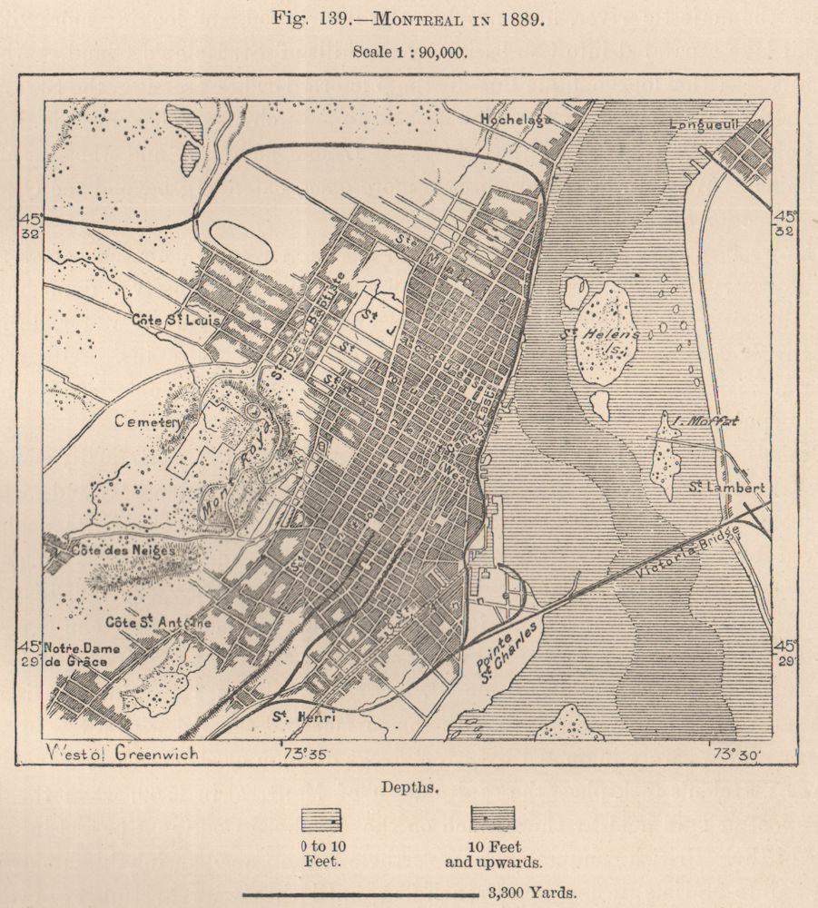 Montreal in 1889. Canada 1885 old antique vintage map plan chart ...