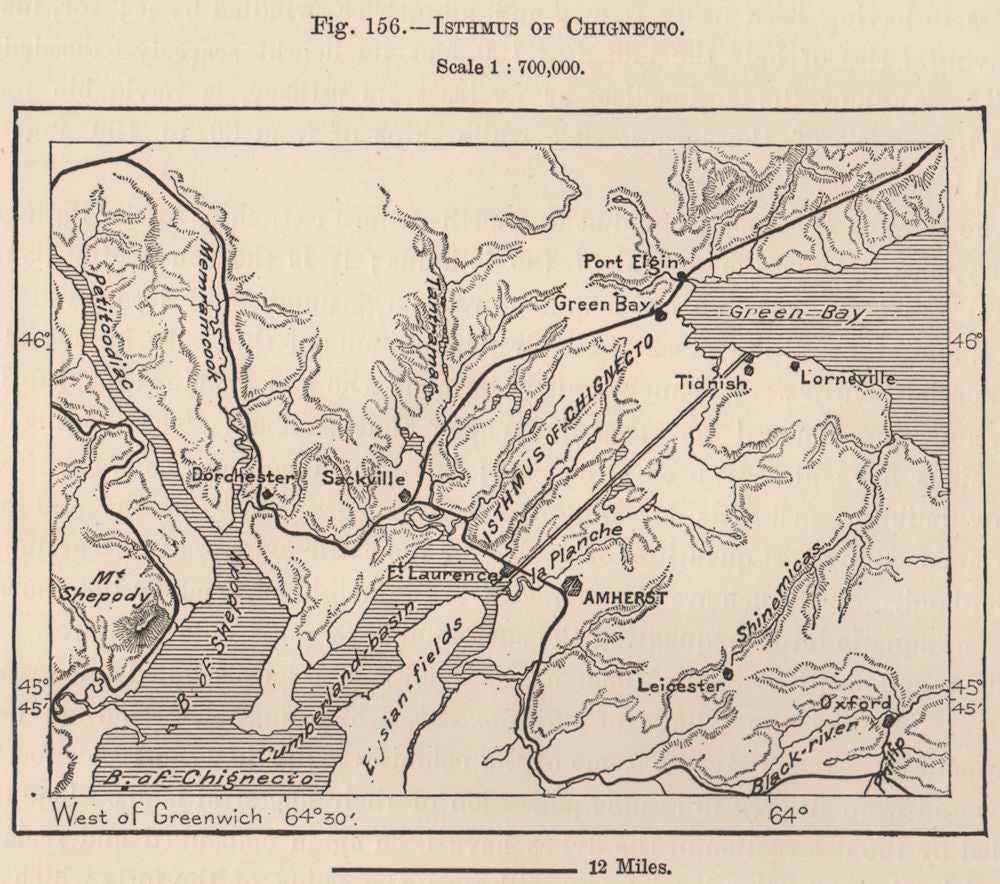 Isthmus of Chignecto. New Brunswick. Nova Scotia. Canada 1885 old ...