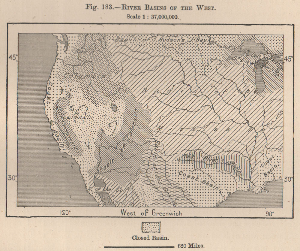 River Basins of the West. USA 1885 old antique vintage map plan chart ...