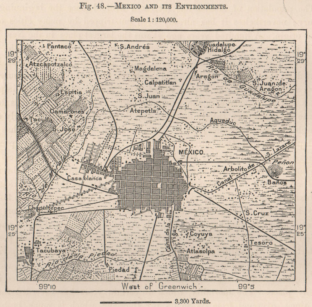 Mexico City and its environs 1885 old antique vintage map plan chart ...