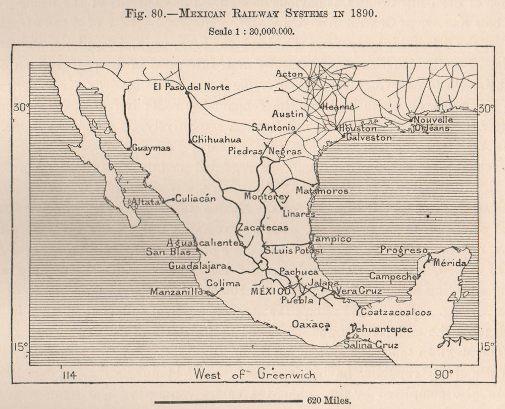 Mexican Railway systems in 1890. Mexico 1885 old antique map plan chart ...
