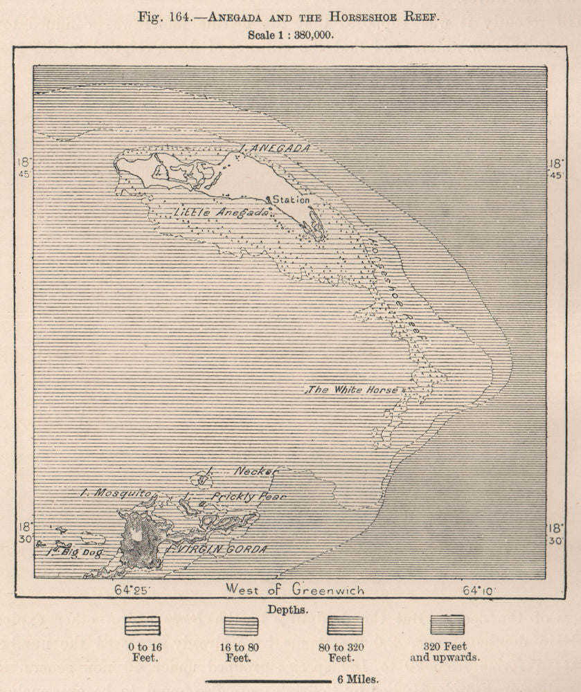 Anegada and the Horseshoe Reef. Virgin Islands 1885 old antique map ...