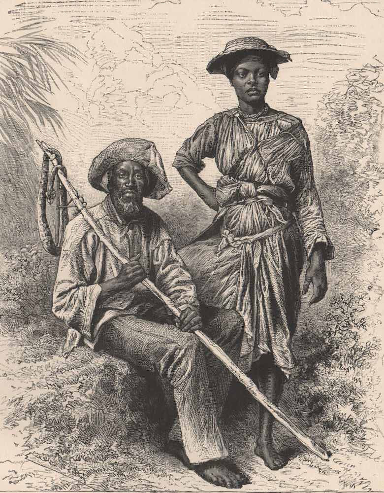 Snake-catcher & charcoal Girl, Martinique. West Indies. Lesser Antilles ...