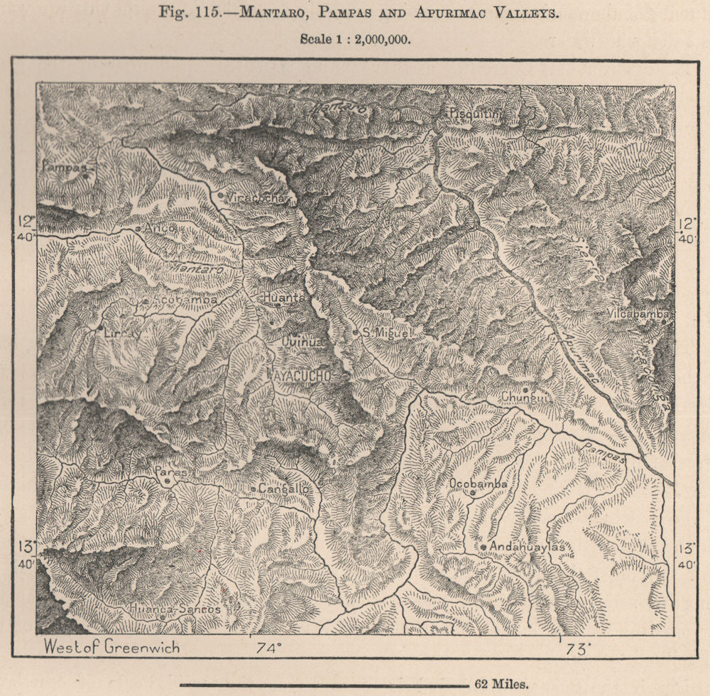 Mantaro, Pampas and Apurimac Valleys. Ayacucho, Huamanga, Peru 1885 old ...