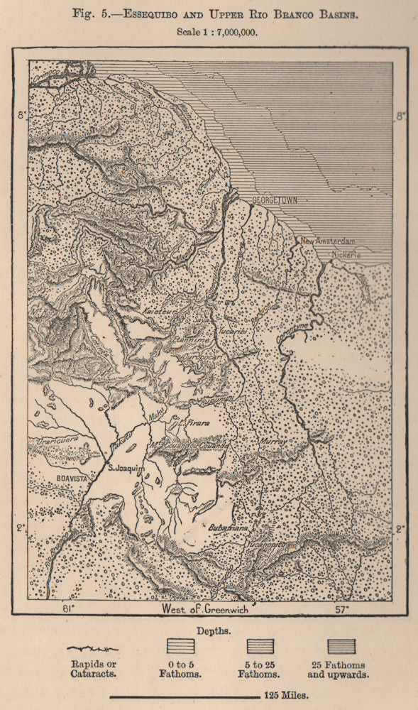 Essequibo and upper Rio Branco Basins. Guyana. Janjanbureh 1885 old map ...