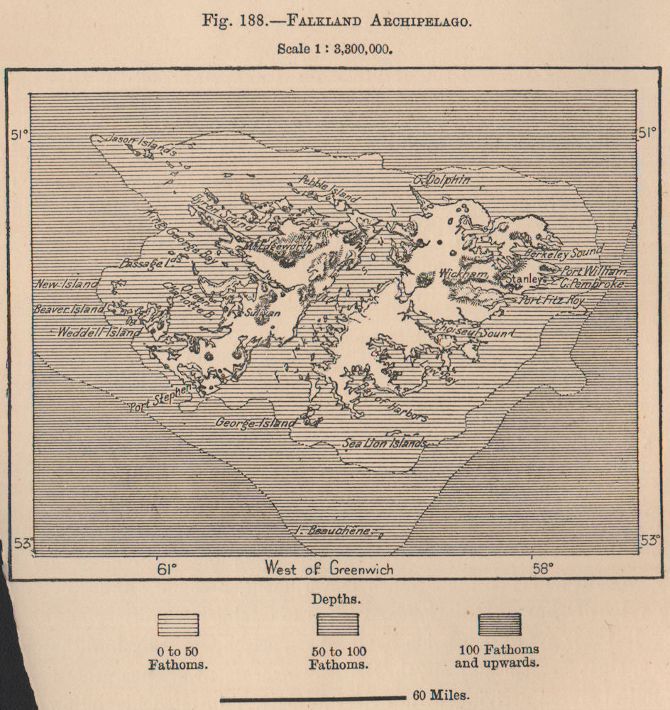 Falkland Archipelago. Falkland Islands 1885 old antique vintage map ...