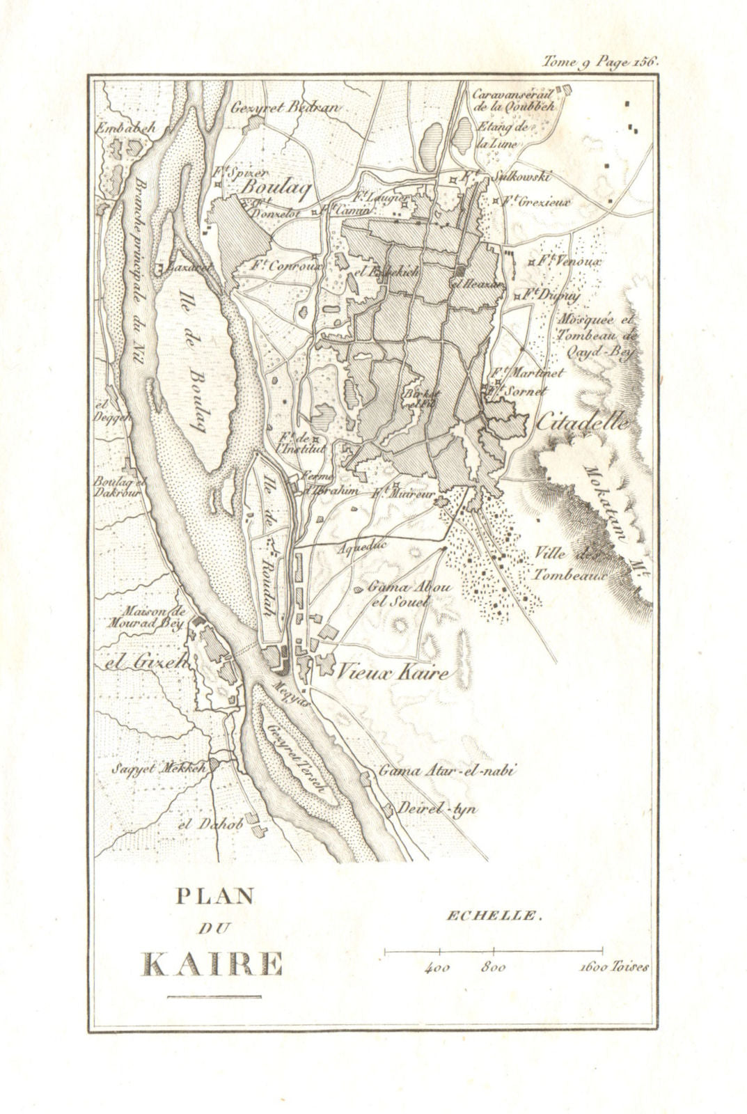 Map of CAIRO. 'Plan du Kaire'. Giza. Egypt 1818 old antique chart ...