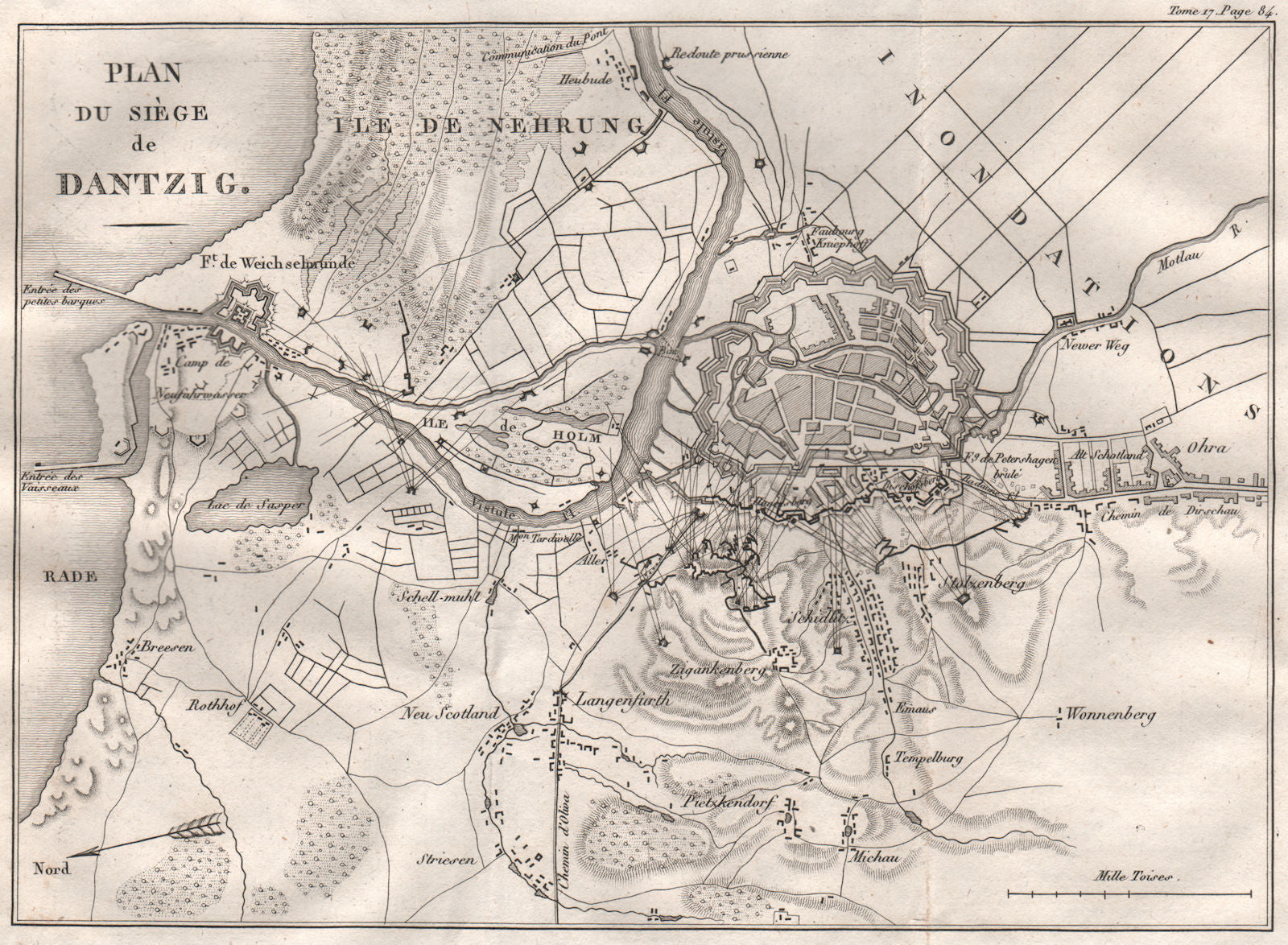 SIEGE OF DANZIG 1807. Poland 1820 old antique vintage map plan chart ...