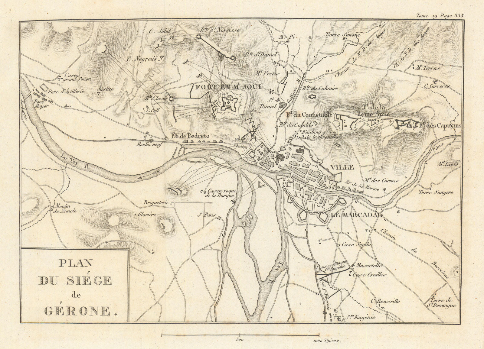Siege of Gerona—Peninsular War—1808-9—Spain 1820 old antique map plan ...
